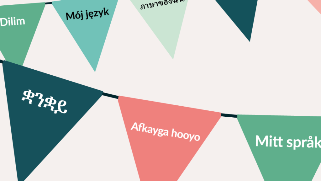 Vimpler og plakater til markering av morsmål - Bibliotekutvikling